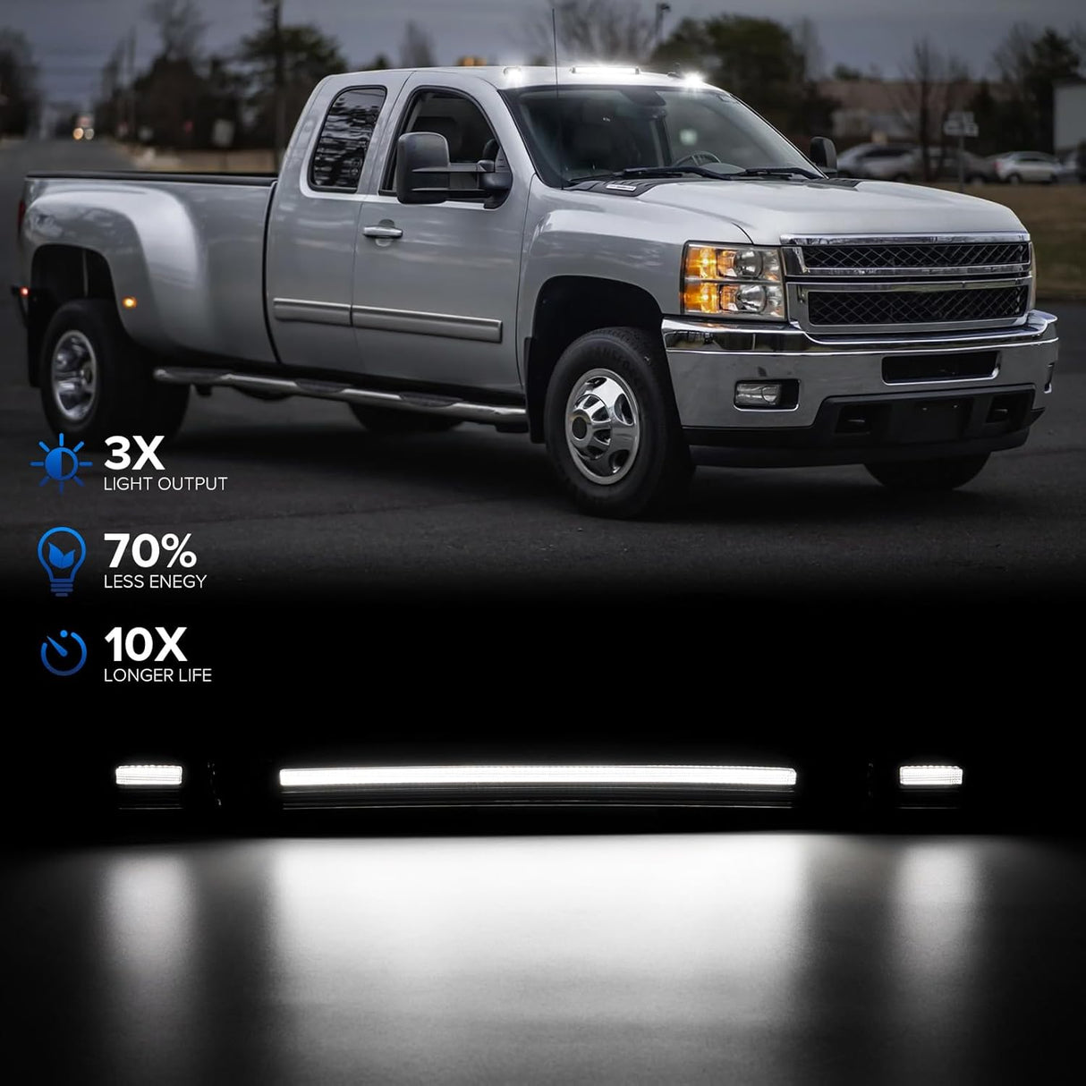 2007-2014 GMC Chevy HD Smoked White Amber LED Roof Cab Lights ...