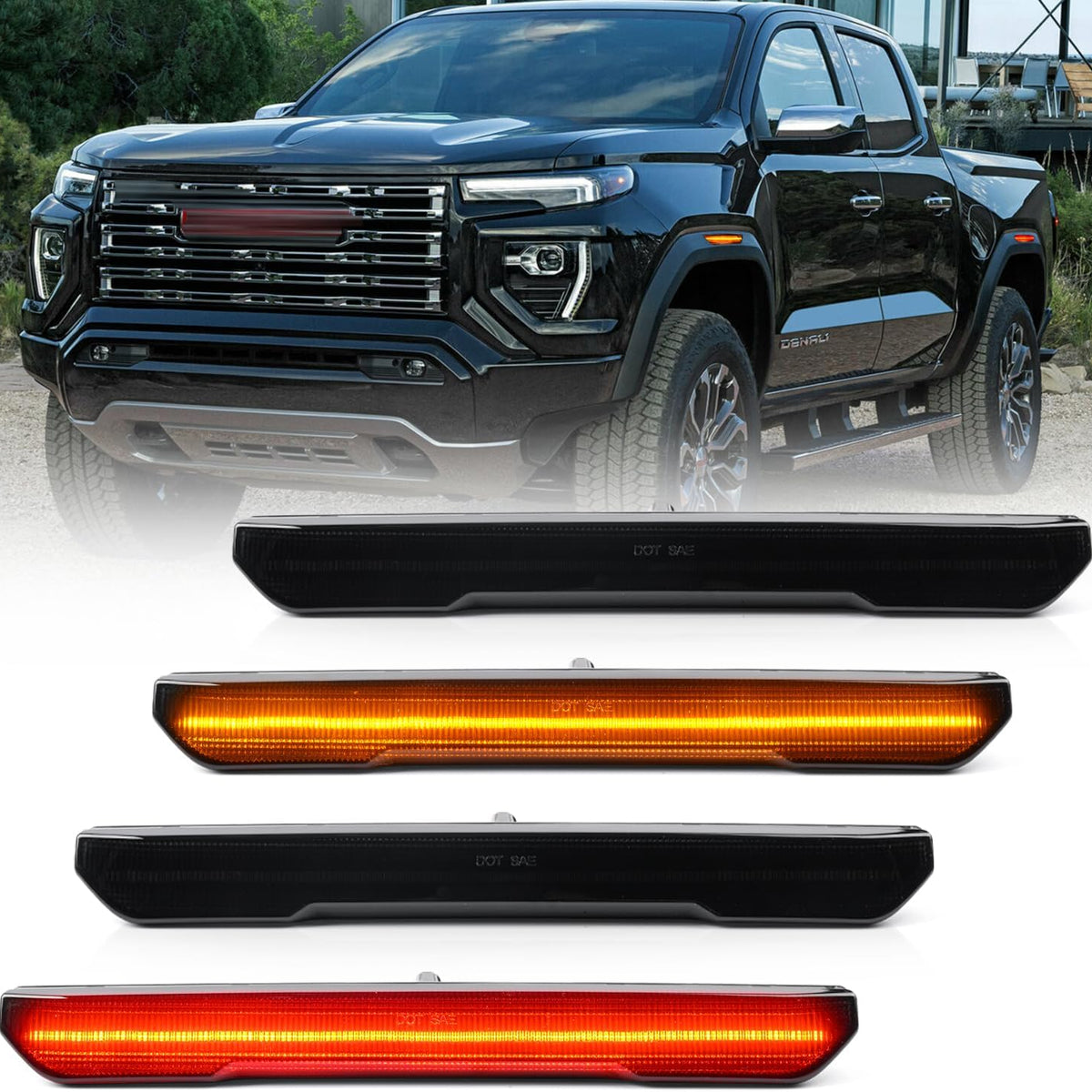 2023-2025 GMC Canyon Clear Smoked White Amber LED Side Markers ...