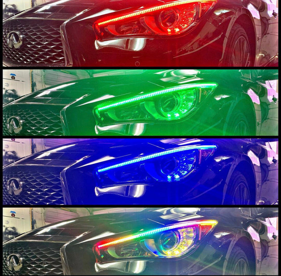2014-2024 Infiniti Q50 RGBW Flow Series LED DRL Prebuilt Custom Headli ...